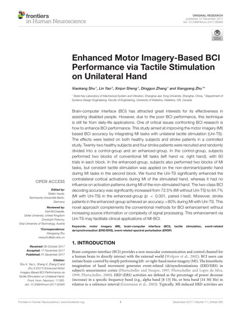 Pdf Enhanced Motor Imagery Based Bci Performance Via Tactile