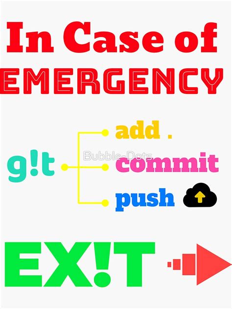 In Emergency Git Add Push Commit Exit Sticker For Sale By Bubble