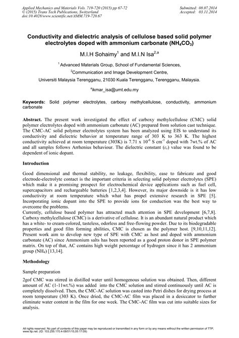 Pdf Conductivity And Dielectric Analysis Of Cellulose Based Solid Polymer Electrolytes Doped