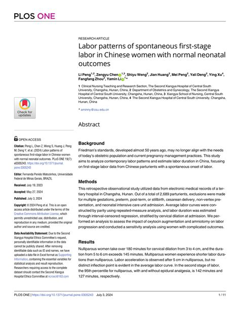 Pdf Labor Patterns Of Spontaneous First Stage Labor In Chinese Women