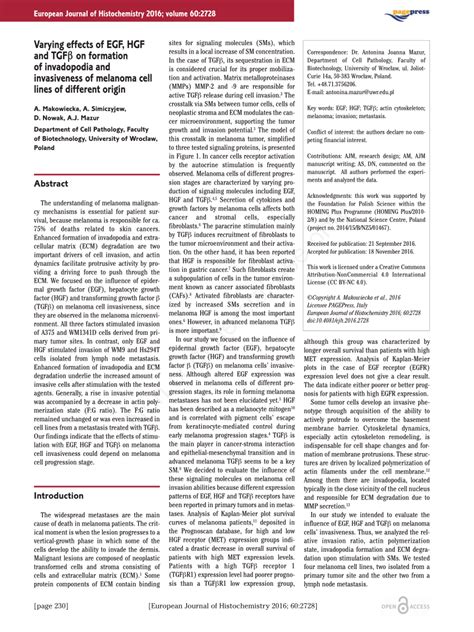 Pdf Varying Effects Of Egf Hgf And Tgfβ On Formation Of Invadopodia
