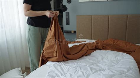 Woman Replacing Bed Linen In Room Stock Footage Video Of Routine Chores