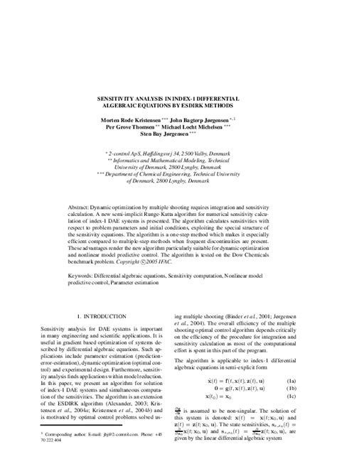 Pdf Sensitivity Analysis In Index 1 Differential Algebraic Equations