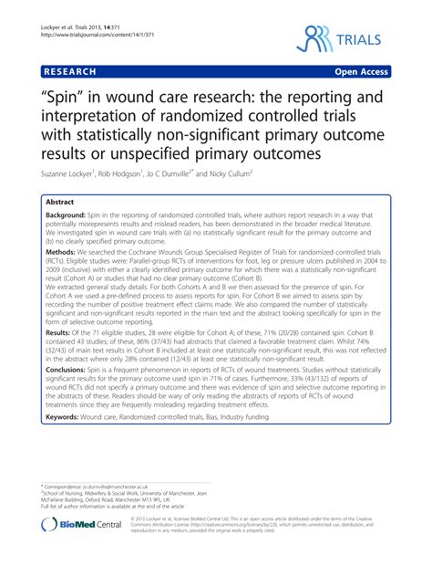 Pdf Spin In Wound Care Research The Reporting And Interpretation