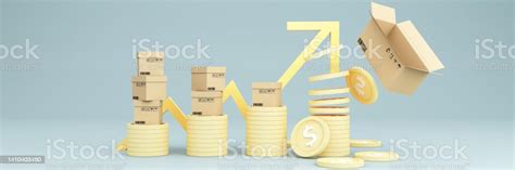 빨간색 위쪽 화살표가있는 쇼핑 카트 골판지 상자와 주식으로 둘러싸인 것은 인플레이션 및 비즈니스 이익 성장 개념에서 상승하는 재정적 절약으로 돈을 차트로 표시합니다 사실적인