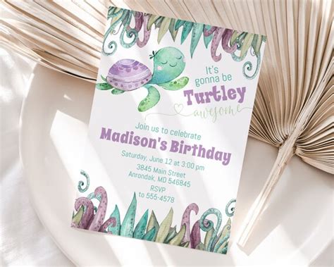 Turtley Awesome Birthday Invitation Editable Turtle Invitation Ocean