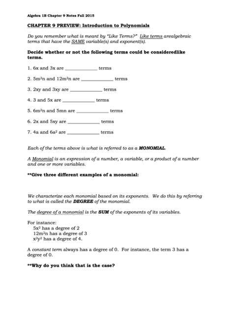 Introduction To Polynomials Printable Pdf Download