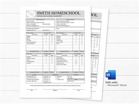 Homeschool Transcript High School Transcript Report Card Fillable