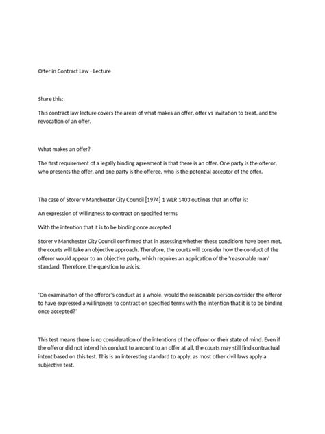 Formation Of A Valid Contact Notes Pdf Offer And Acceptance Auction