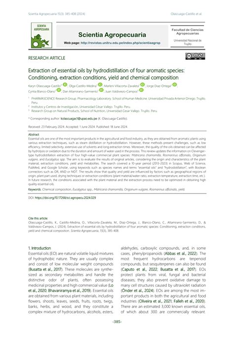 Pdf Extraction Of Essential Oils By Hydrodistillation Of Four