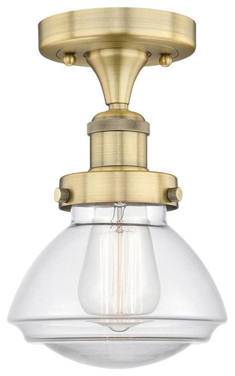 Olean Light Semi Flush Mount Brushed Brass Clear Industrial