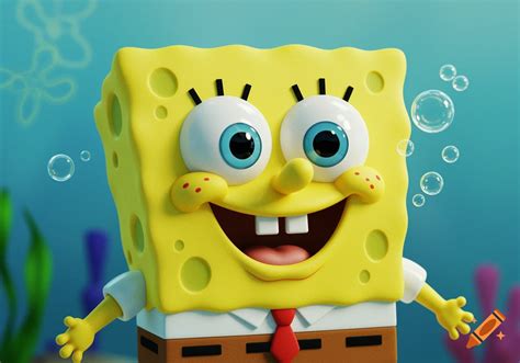 Close Up 3d Render Of A Happy Spongebob Squarepants Character On Craiyon