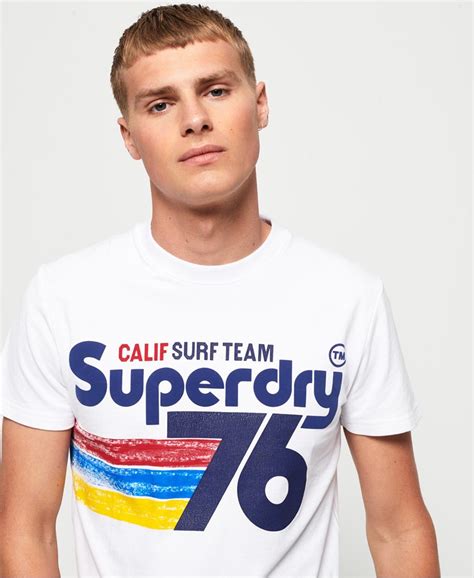 Mens 76 Surf T Shirt In Optic Superdry Uk