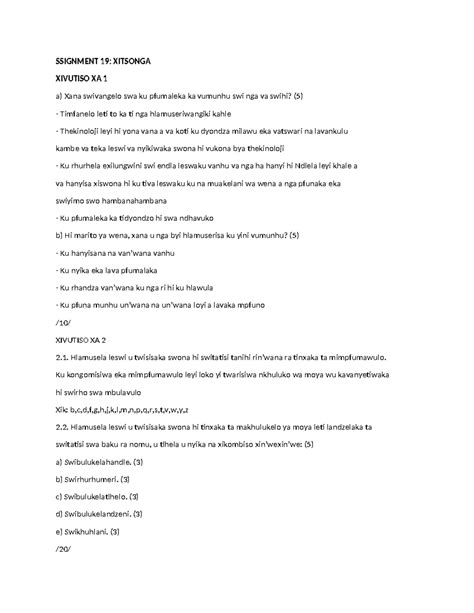 Ssignment 19 Summary African Language Ssignment 19 Xitsonga Xivutiso Xa 1 A Xana