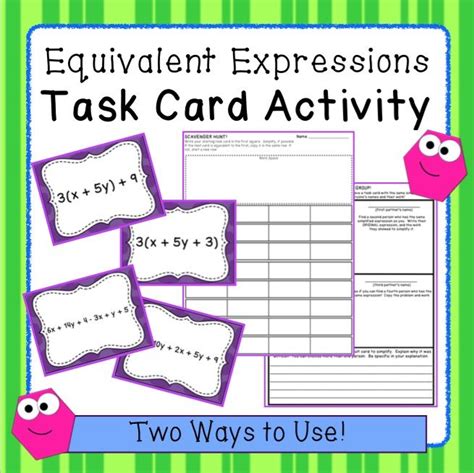 Simplifying Expressions Matching Task Card Activity Task Card Activities Task Cards