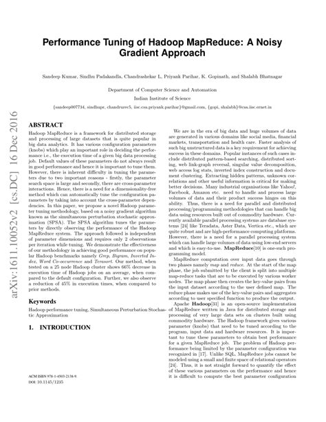 Pdf Performance Tuning Of Hadoop Mapreduce A Noisy Gradient Approach