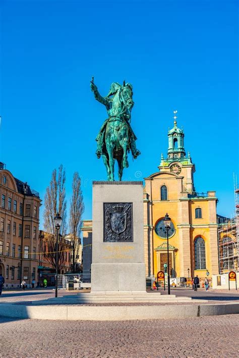 Statue Of King Karl XIV Johan In Front Of Storkyrkan Church In Stockholm Sweden Stock Photo