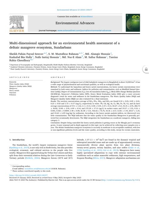 Pdf Multi Dimensional Approach For An Environmental Health Assessment Of A Deltaic Mangrove