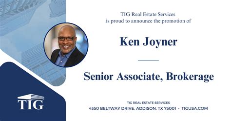 Tig Real Estate Services Is Pleased To Announce The Promotion Of Ken