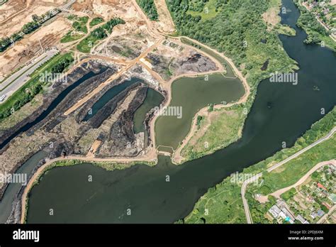 large scale land reclamation and land improvement aerial view from
