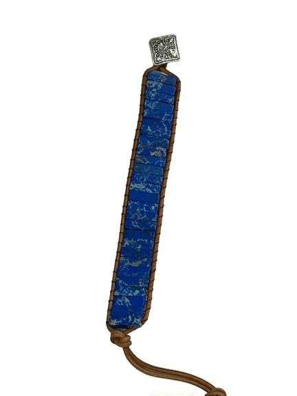 Cobalt Blue Turquoise Leather Wrap Boho Bracelet Trice Auctions