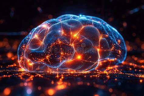 vibrant digital representation of a brain showcasing neural connections and activity stock
