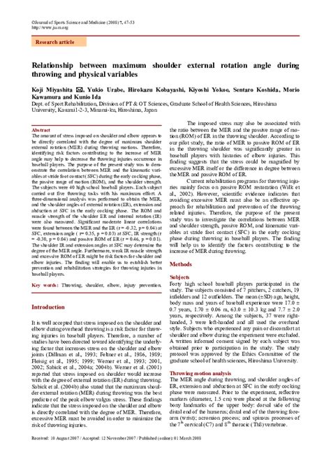 Pdf Relationship Between Maximum Shoulder External Rotation Angle