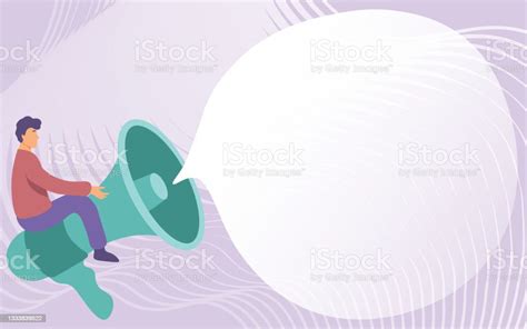 연설 거품을 보여주는 큰 메가 폰을 타고 신사 그리기 대화 풍선 뉴스 메시지를 전시와 음성 증폭에 앉아 남자 개념에 대한 스톡 벡터 아트 및 기타 이미지 Istock