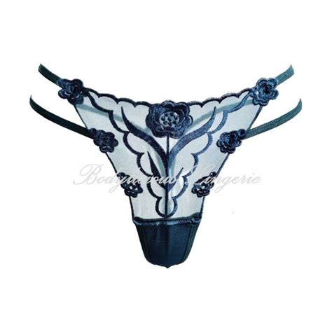 Floral Embroidered Mesh Thong