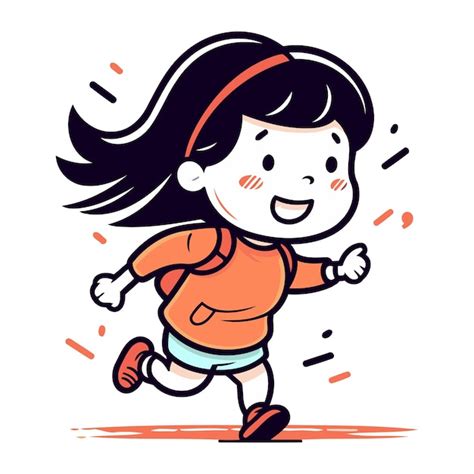 Linda Niña Corriendo Ilustración Vectorial De Dibujos Animados Lindo
