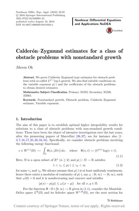 Calderón Zygmund Estimates For A Class Of Obstacle Problems With Nonstandard Growth Request Pdf