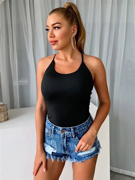 Solid Colored Halter Neck Bodysuit Comfy Jumpsuits