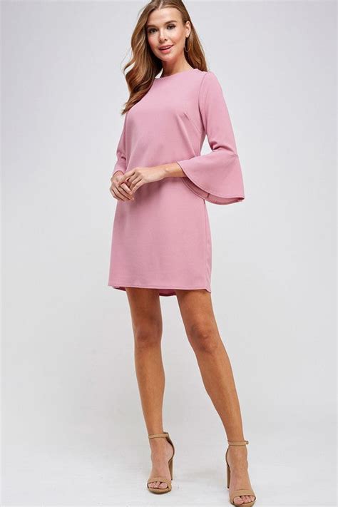 Bell Sleeve Shift Dress Rose Blue Chic Boutique