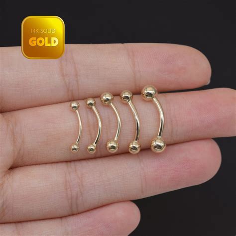 14k Solid Gold Belly Button Ring Navel Piercing Round Two Balls Bar