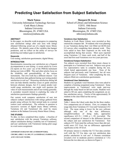 Pdf Predicting User Satisfaction From Subject Satisfaction
