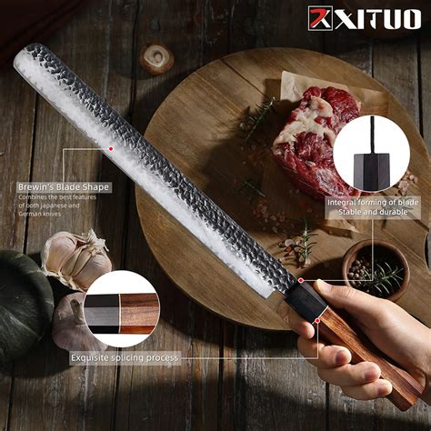 Xituo 햄 나이프 양지머리 나이프 12 인치 프리미엄 슬라이스 핸드 단조 고기 절단 칼 일본 부엌 칼 고기 조각 칼