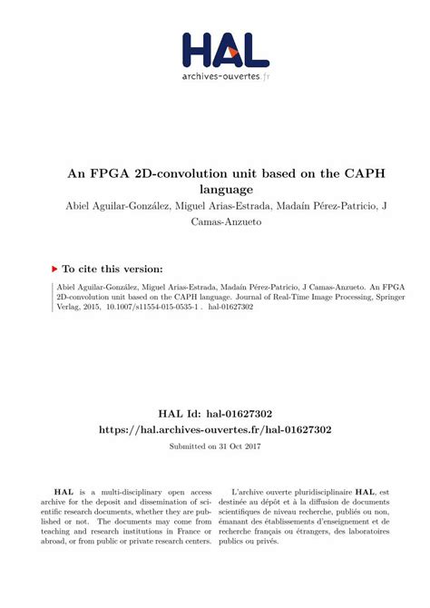 Pdf An Fpga 2d Convolution Unit Based On The Caph Language Dokumen Tips