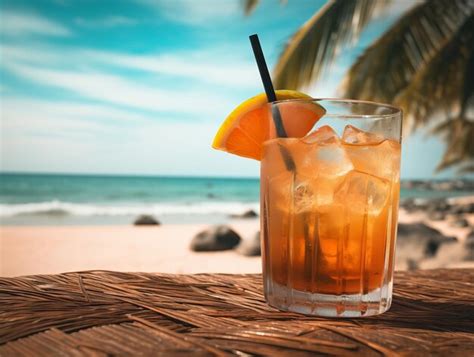 Premium Ai Image Simple Alcohol Drink On The Beach Highly Detailed