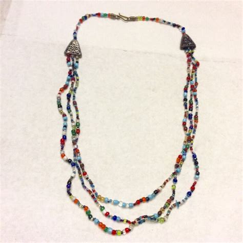Glass Beads Micro Beads Multi Strand Necklace Etsy