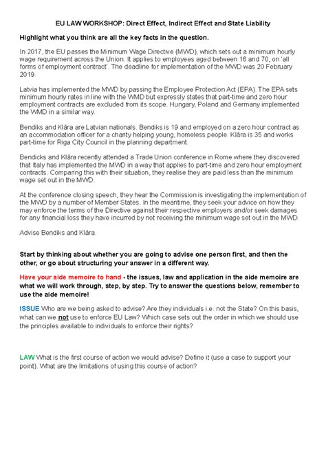 Direct Effect Indirect Effect And State Liability Eu Law Workshop Direct Effect Indirect