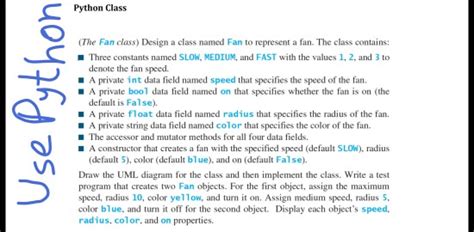 solved python class the fan class design a class named fan
