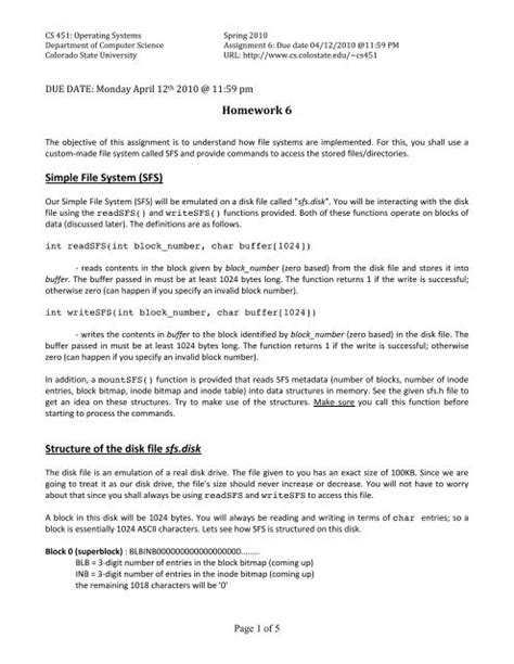 Homework 6 Simple File System Sfs Structure Of The Disk File Sfsdisk
