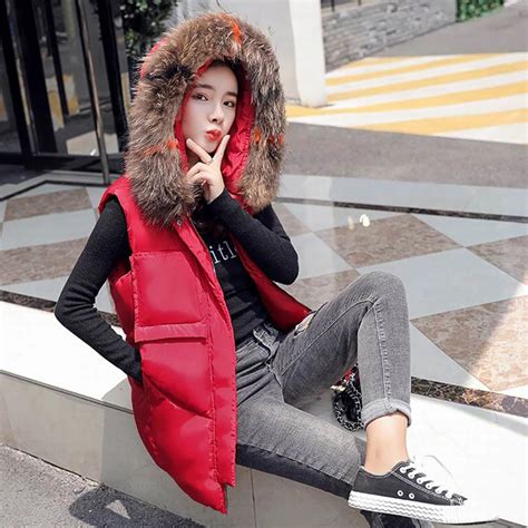 New 2018 Women Winter Vest Waistcoat New Women Colorfu Big Fur Collar