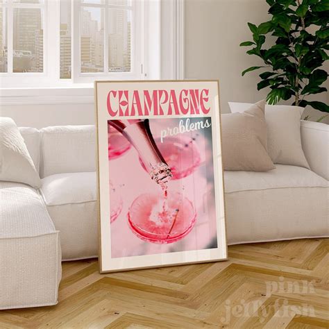 Champagne Problems Bar Cart Art Print Pink Champagne Wall Art Retro
