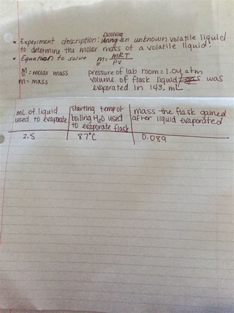 Solved Experiment Description Disolving An Unknown Volatile