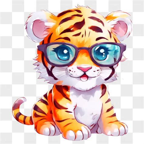 Descarga Tigre de Dibujos Animados Kawaii con Gafas Kawaii En Línea