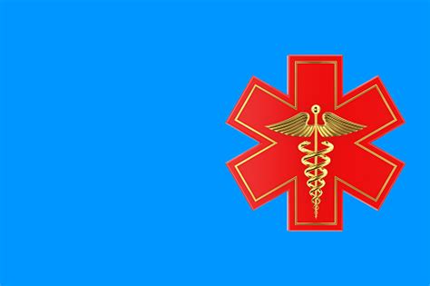 골드 Caduceus 의료 기호와 삶의 레드 의료 비상 스타 3d 렌더링 건강관리와 의술에 대한 스톡 사진 및 기타 이미지