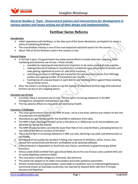 Fertiliser Sector Reforms Insight Pdf Fertilizer Subsidy