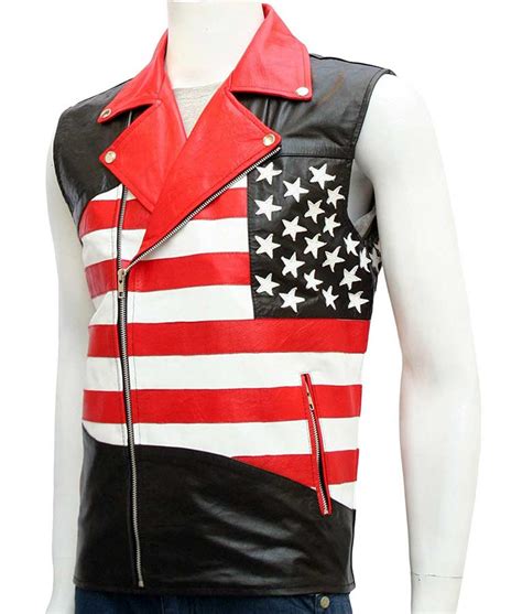 American Flag Mens Slimfit Motorcycle Leather Vest USA Jacket