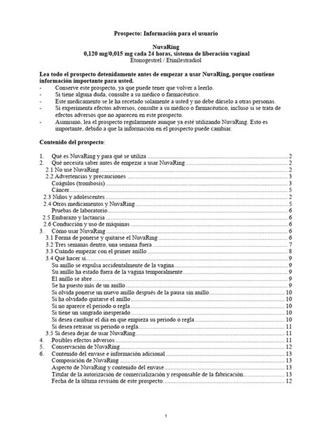 Nuvaring Pdf Control De La Natalidad Píldora Anticonceptiva Oral